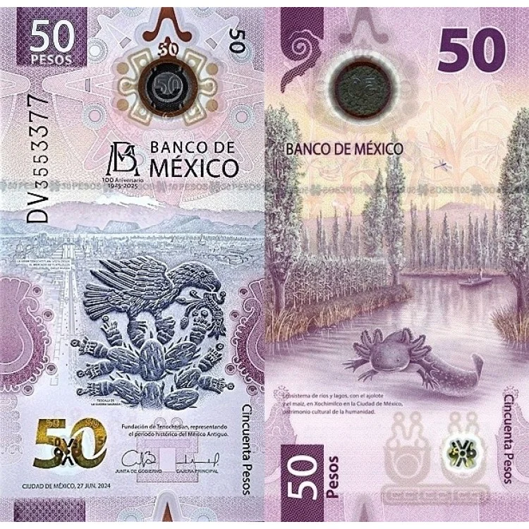 MEKSİKA 50 PESO 2024 POLYMER 100. YIL HATIRA, P#138(5), ÇİL, ESKİ ...